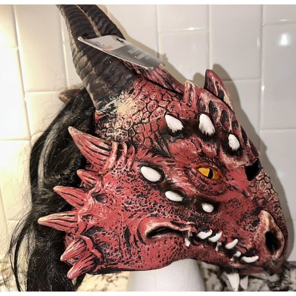 Accessories | Fantasy Dragon Adult Red Dragon Mask Horns Halloween ...
